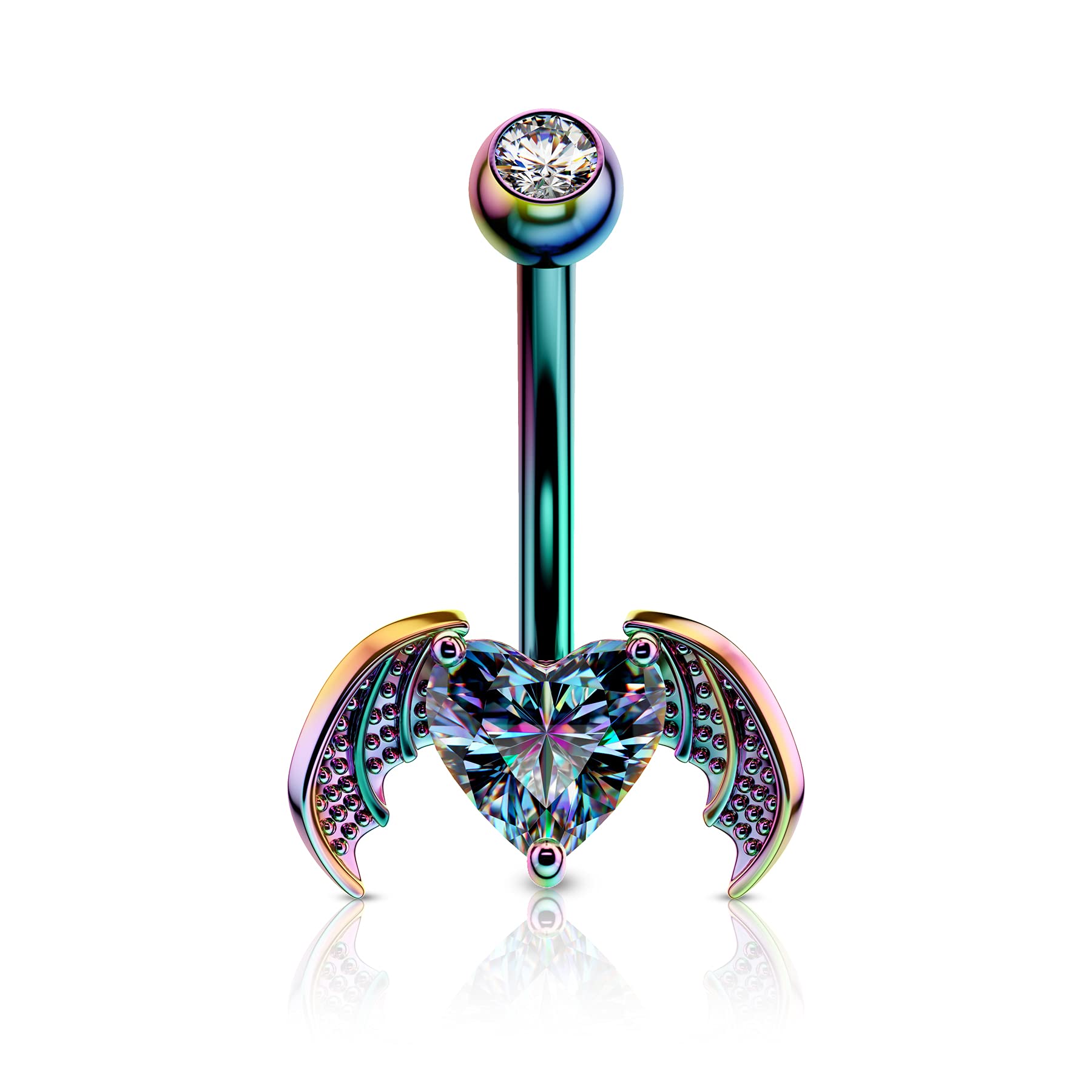 CM Crareesi Mania Navel Piercing Jewelry 14G Bat Belly Button Ring 316L Stainless Steel 10mm Belly Ring Rainbow Belly Button Piercing Jewelry for Halloween