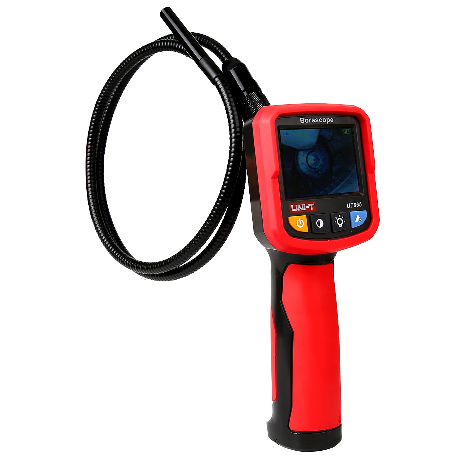 UNI-T Industrial Endoscope UT665 Digital Borescope Sewer Camera for Engine HVAC Chimney Inspection Automotive Maintenance, 4 LED Lights 2.4” Screen Handheld Camera Snake Cable 3.3FT/1M IP67 Waterproof