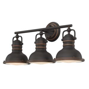 Westinghouse 6116200 Boswell Vintage-Style Three-Light Indoor Vanity Light Fixture, Oil Rubbed Bronze Finish with Highlights, Frosted Prismatic Acrylic Lens