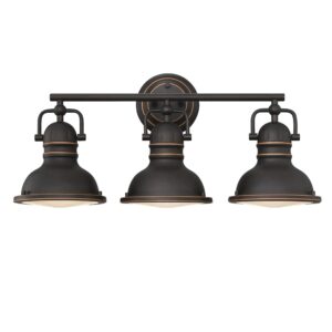 westinghouse 6116200 boswell vintage-style three-light indoor vanity light fixture, oil rubbed bronze finish with highlights, frosted prismatic acrylic lens