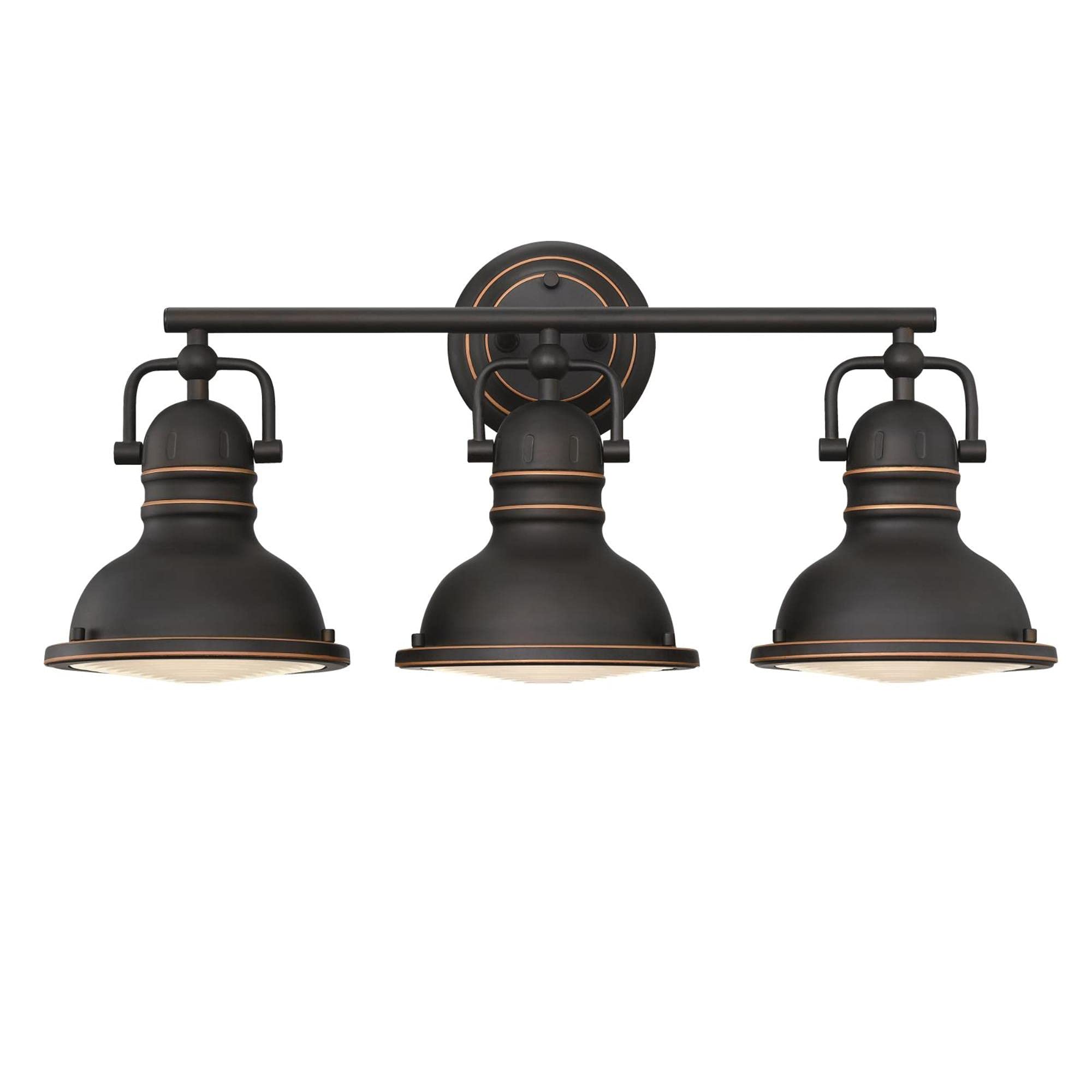 Westinghouse 6116200 Boswell Vintage-Style Three-Light Indoor Vanity Light Fixture, Oil Rubbed Bronze Finish with Highlights, Frosted Prismatic Acrylic Lens