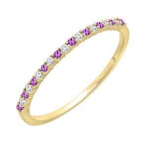 dazzlingrock collection round amethyst & white diamond thin stackable wedding band for women in 10k yellow gold, size 6