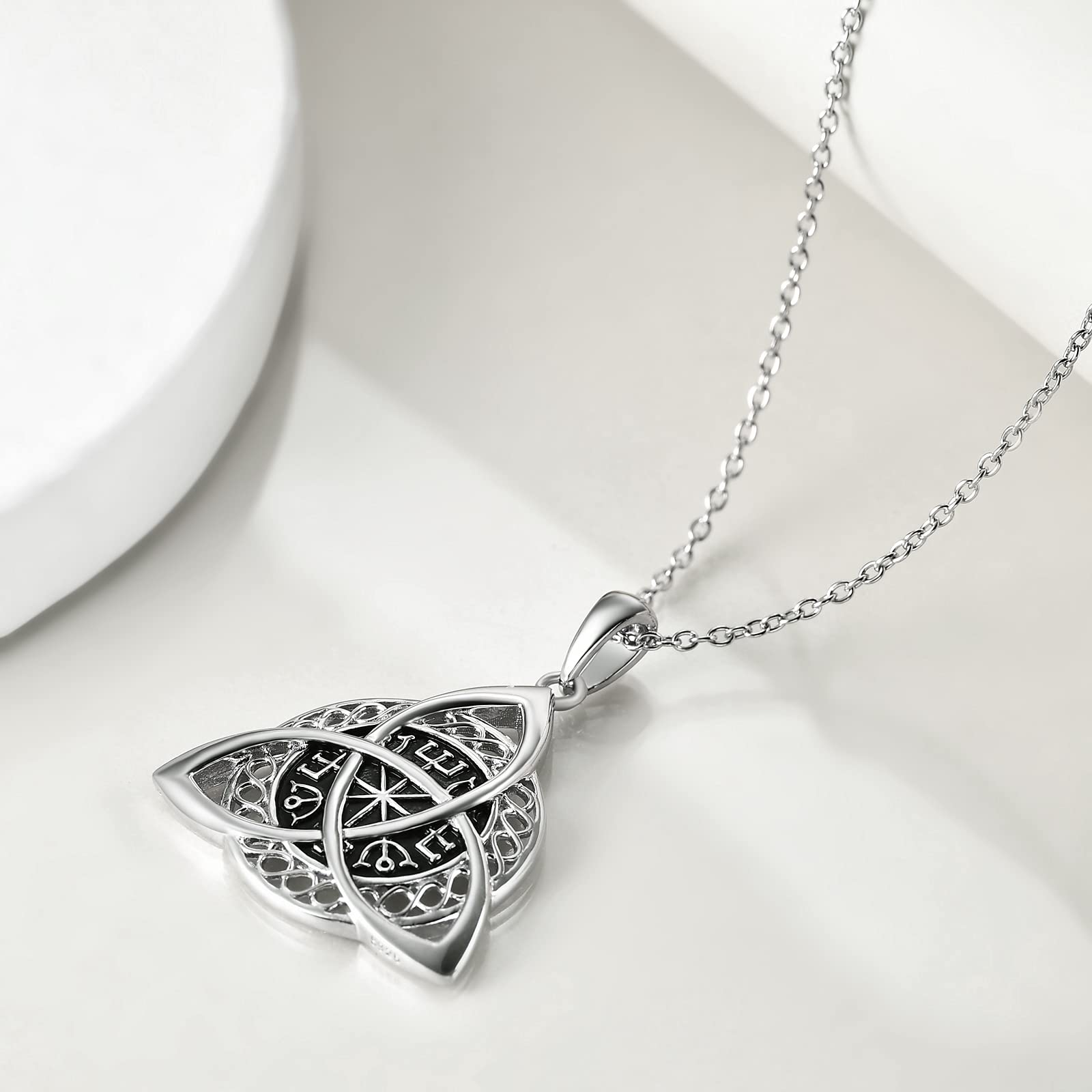 YAFEINI Celtic Necklace for Women Viking Jewelry for Women Irish Triangle Trinity Knot Necklace 925 Sterling Silver Witch Knot Necklace Amulet Protection Jewelry