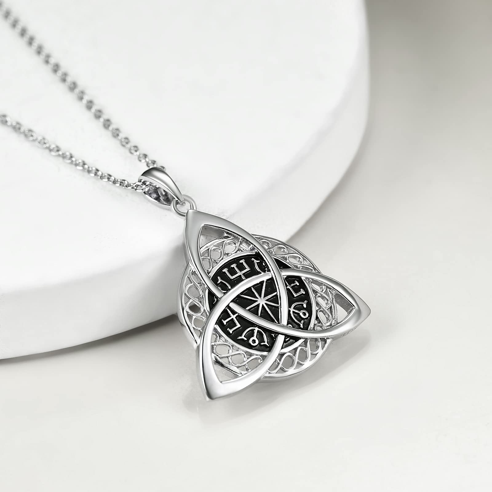 YAFEINI Celtic Necklace for Women Viking Jewelry for Women Irish Triangle Trinity Knot Necklace 925 Sterling Silver Witch Knot Necklace Amulet Protection Jewelry