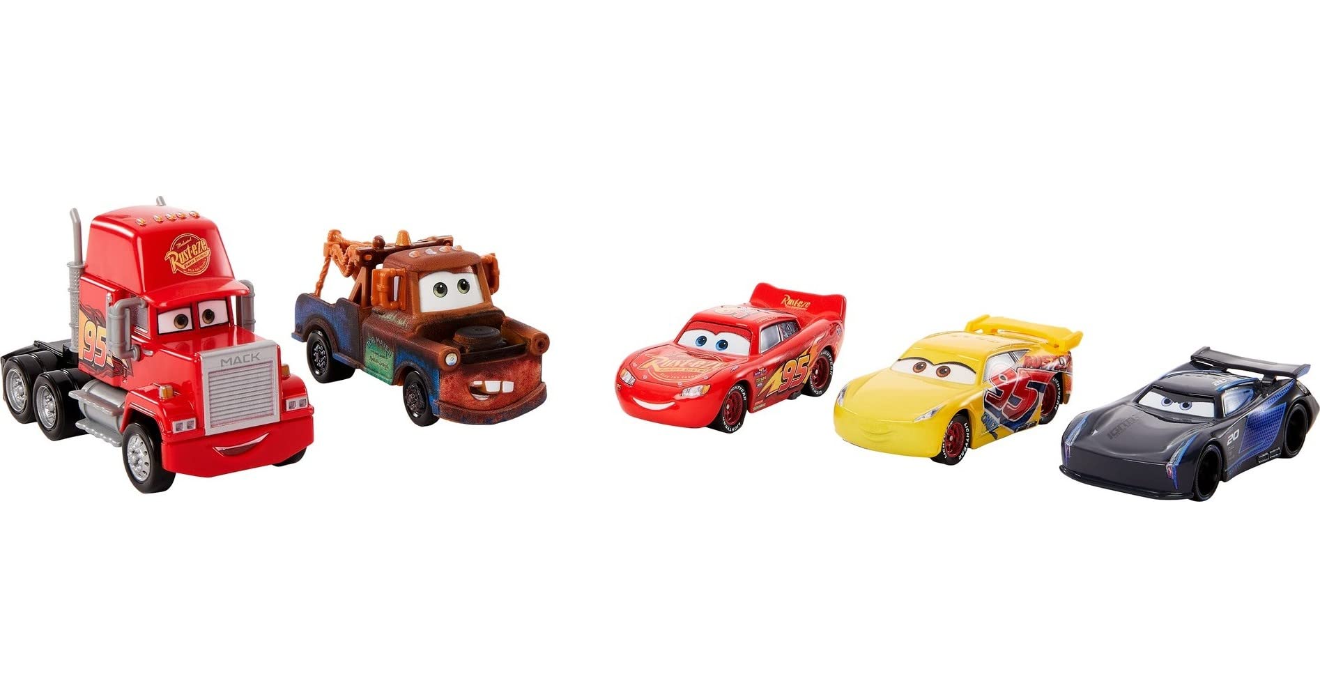 Mattel Disney and Pixar Cars Vehicle Set of 4 Collectible Character Toy Cars & 1 Mack Truck Inspired by the Florida 500 Piston Cup Race