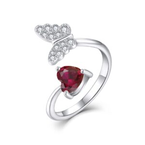 fj 925 sterling silver butterfly ring open adjustable ring ruby july birthstone jewelry gifts for women size 8