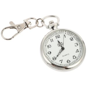 popetpop clip- on open face quartz pocket watch with key buckle- unisex fob watch hanging pocket watch decorative