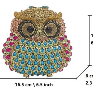 Boutique De FGG Multicoloured Owl Crystal Clutch Bag Animal Evening Handbags Women Formal Party Rhinestone Clutch Purse, Small