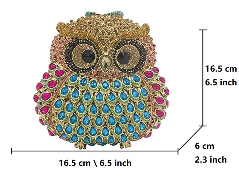 Boutique De FGG Multicoloured Owl Crystal Clutch Bag Animal Evening Handbags Women Formal Party Rhinestone Clutch Purse, Small