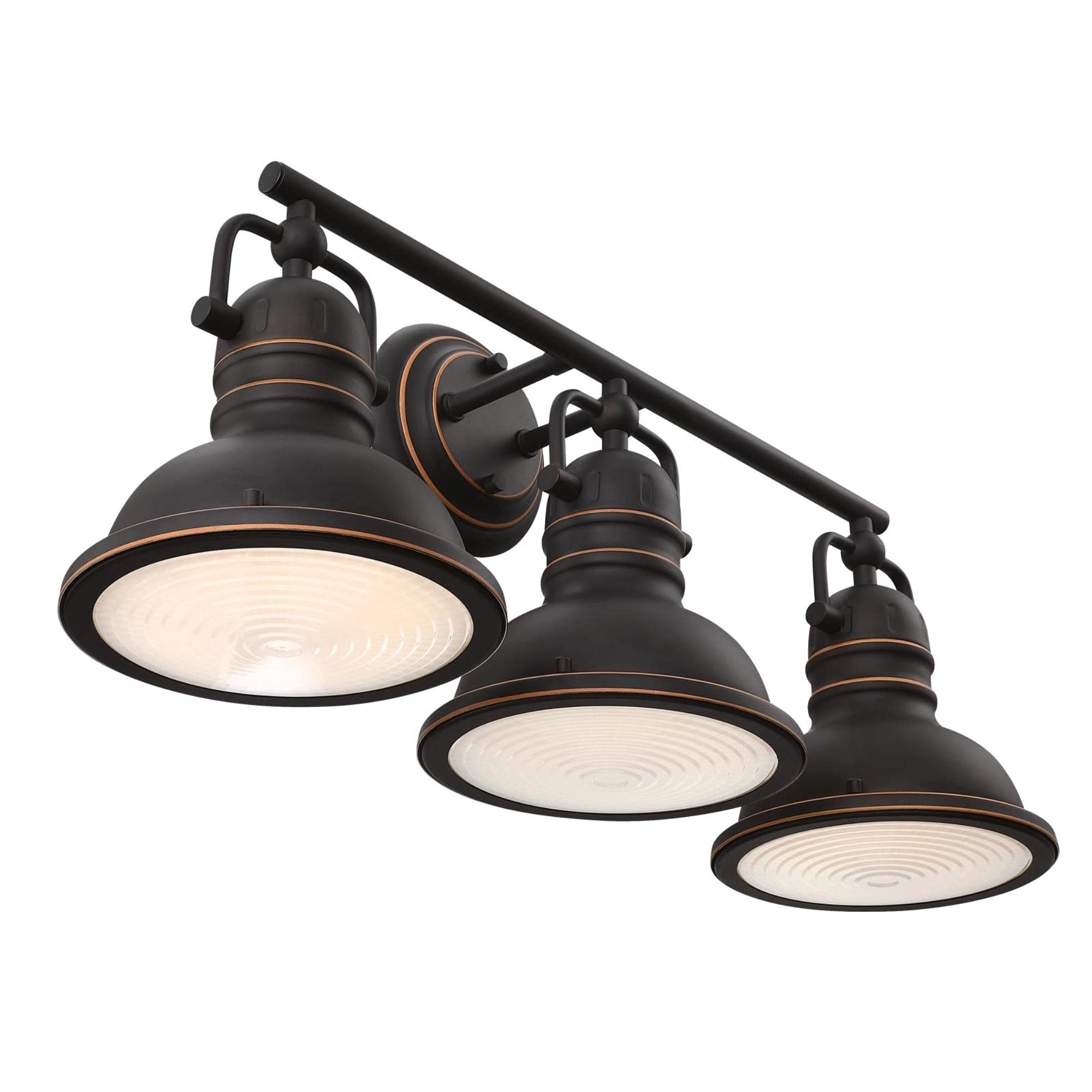 Westinghouse 6116200 Boswell Vintage-Style Three-Light Indoor Vanity Light Fixture, Oil Rubbed Bronze Finish with Highlights, Frosted Prismatic Acrylic Lens