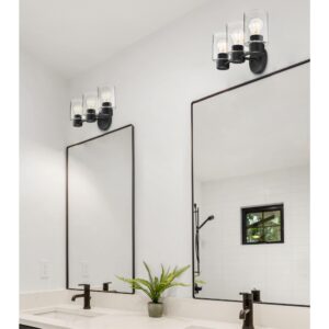 Westinghouse 6115600 Sylvestre Transitional Three-Light Indoor Vanity Light Fixture, Matte Black Finish, Clear Glass