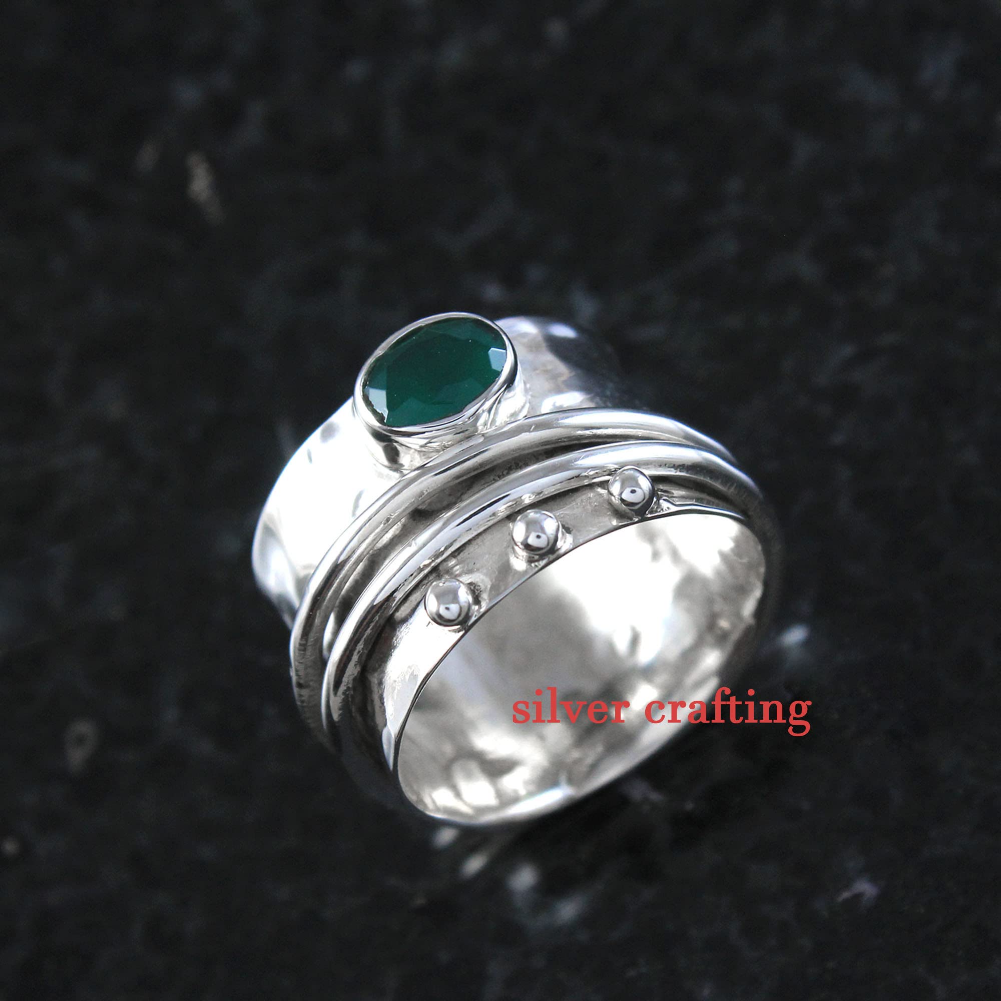 Emerald Gemstone Simple Design Spinner Anxiety Worry Ring (10)