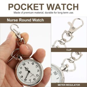 POPETPOP Clip- on Open Face Quartz Pocket Watch with Key Buckle- Unisex Fob Watch Hanging Pocket Watch Decorative