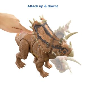 Mattel Jurassic World Camp Cretaceous Mega Destroyers Pentaceratops Dinosaur Action Figure, Toy with Movable Joints, Attack and Breakout Feature