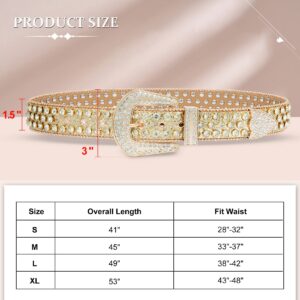 WHIPPY Women Rhinestones Leather Belt Bling Studded Western Cowgirl Waist Belt for Jeans Pants,S,Gold