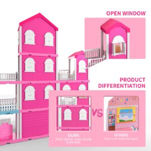 TEMI Doll Home Toy with 2 Doll Toy Figures, 4-Story 10 Rooms with Accessories and Furniture, Toddler Doll Home Kit Gift for Kids Ages 3 Toys for 3 4 5 6 Year Old Girls