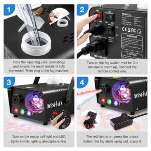 MOSFiATA Fog Machine with Disco Ball Lights 600W Smoke Machine with RGB LED lights, 2300 CFM Spray, Remote Control, Perfect for Halloween, Christmas, Wedding, Party, Club, DJ Stage Effect