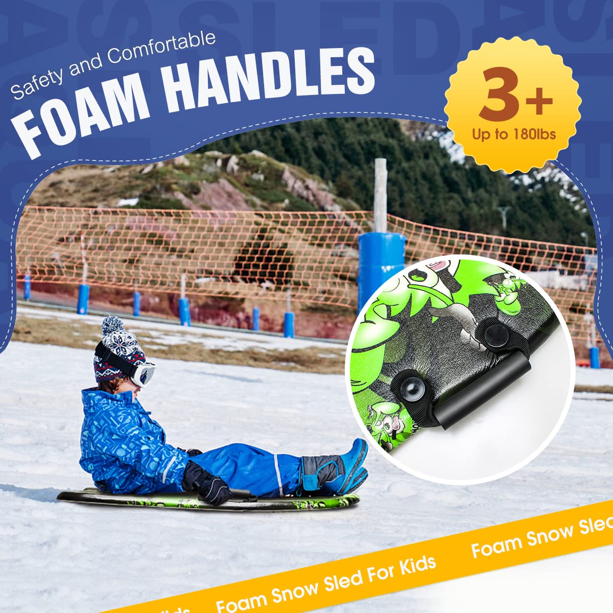 AQUARM Foam Snow Sled for Kids with 2 Sturdy Soft Handles & Slick Bottom, Toboggan Perfect for 3+ Years Old Boys Girls Winter Outdoor Sport Fun (36 inch)