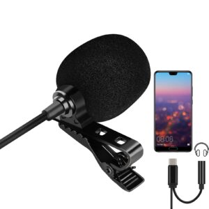 bokadzi usb type c lavalier microphone, lavalier mic, external lapel clip mic compatible with 2020/2018 ipad pro, ipad air 4th, samsung galaxy s21, note 20+/10 plus 5g, pixel 5 4 3 xl, 5 feet