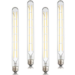 dimmable led tubular bulb 12w,3000k soft white,t30 long tube edison led vintage filament bulb,100w equivalent,clear glass cover, e26 medium base,4-pack. (11.8in(300mm)-12w)