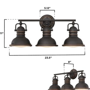 Westinghouse 6116200 Boswell Vintage-Style Three-Light Indoor Vanity Light Fixture, Oil Rubbed Bronze Finish with Highlights, Frosted Prismatic Acrylic Lens