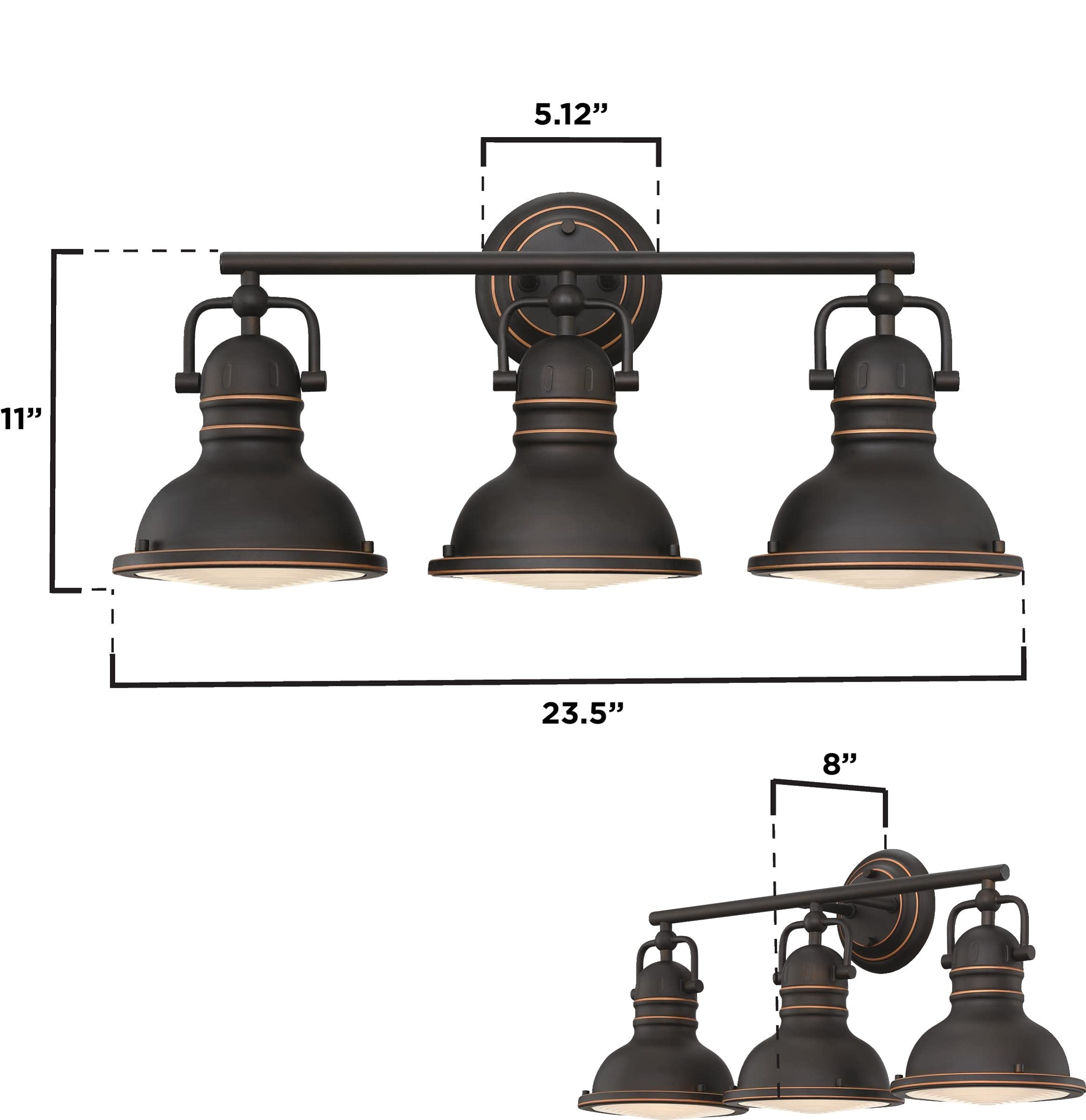 Westinghouse 6116200 Boswell Vintage-Style Three-Light Indoor Vanity Light Fixture, Oil Rubbed Bronze Finish with Highlights, Frosted Prismatic Acrylic Lens