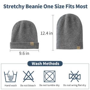 Hysnan Mens Beanie Merino Wool Warm Hats for Women Men Knit Slouchy Double Layer Warm Cuffed Skull Beanie Skiing Skating Grey