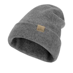 hysnan mens beanie merino wool warm hats for women men knit slouchy double layer warm cuffed skull beanie skiing skating grey