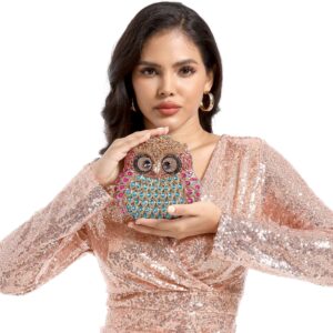 Boutique De FGG Multicoloured Owl Crystal Clutch Bag Animal Evening Handbags Women Formal Party Rhinestone Clutch Purse, Small