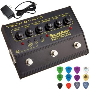 tech 21 pbdr sansamp programmable bass driver di bundle with power supply and dunlop pick pack