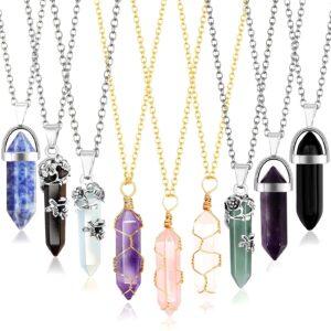 mjartoria crystal necklace for women healing crystal chakra pendant energy crystal amethyst rose quartz carnelian layered necklaces set gothic crystal jewelry