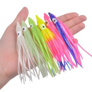 Fishing Squid Skirts Octopus Lures, Glow Soft Plastic Fishing Bait Trolling Lure Saltwater for Bass Salmon Trout Multicolored 7cm 9cm 11cm