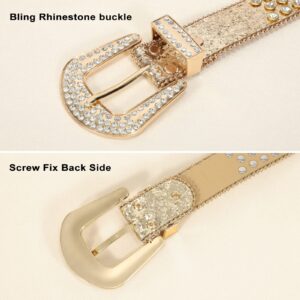 WHIPPY Women Rhinestones Leather Belt Bling Studded Western Cowgirl Waist Belt for Jeans Pants,S,Gold