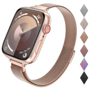 compatible with apple watch band 38mm 40mm 41mm 42mm 44mm 45mm 49mm, stainless steel slim & thin milanese magnetic clasp strap women and men replacement band for iwatch series se 9 8 7 6 5 4 3 2 1