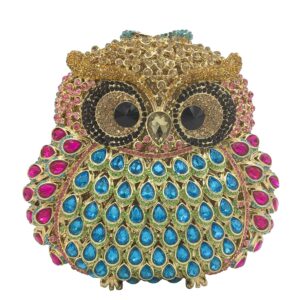 boutique de fgg multicoloured owl crystal clutch bag animal evening handbags women formal party rhinestone clutch purse, small