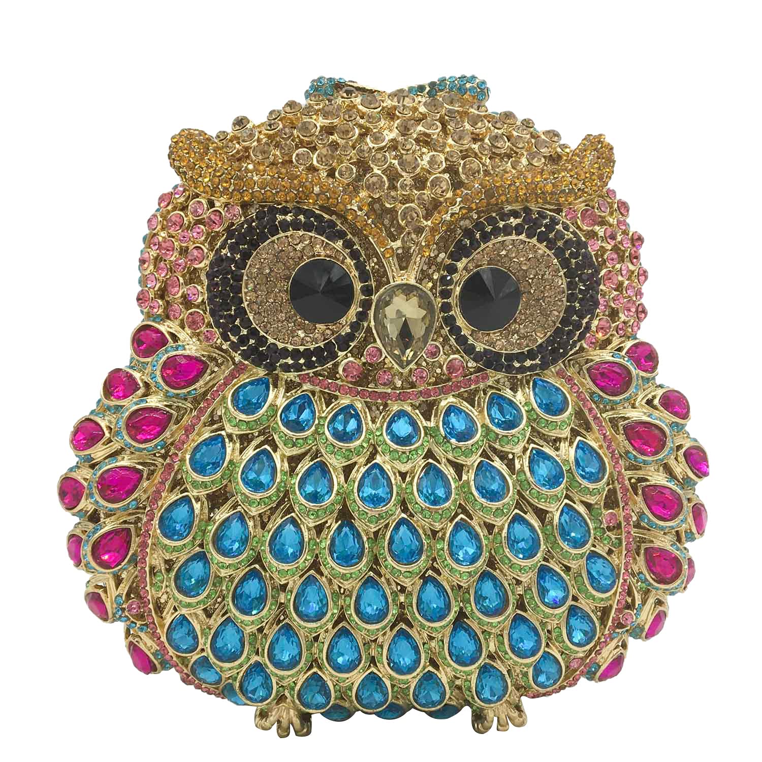 Boutique De FGG Multicoloured Owl Crystal Clutch Bag Animal Evening Handbags Women Formal Party Rhinestone Clutch Purse, Small