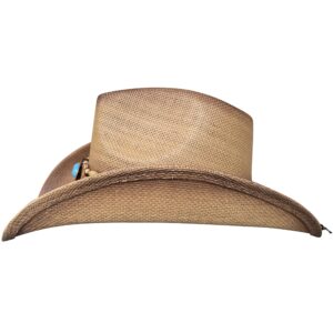 Western Outback Cowboy Hat Men's Women's Style Straw Felt Canvas Brown/Blue Gemstone (ST-18-BR)