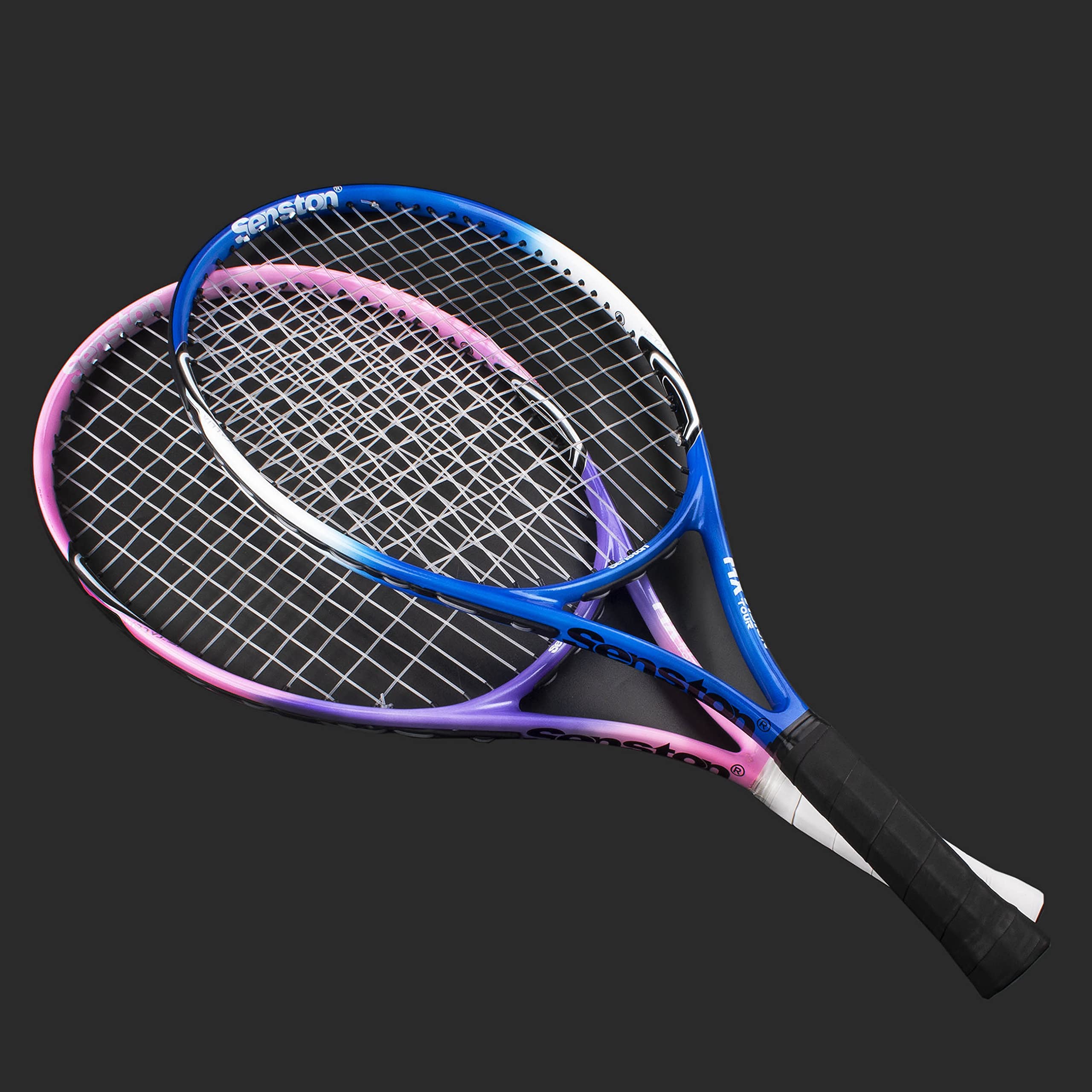 Senston 23 inch Tennis Racket for Kids 2-Pack Boys Girls Tennis Racquets Kids Complete Tennis Set with Balls Pink+Blue