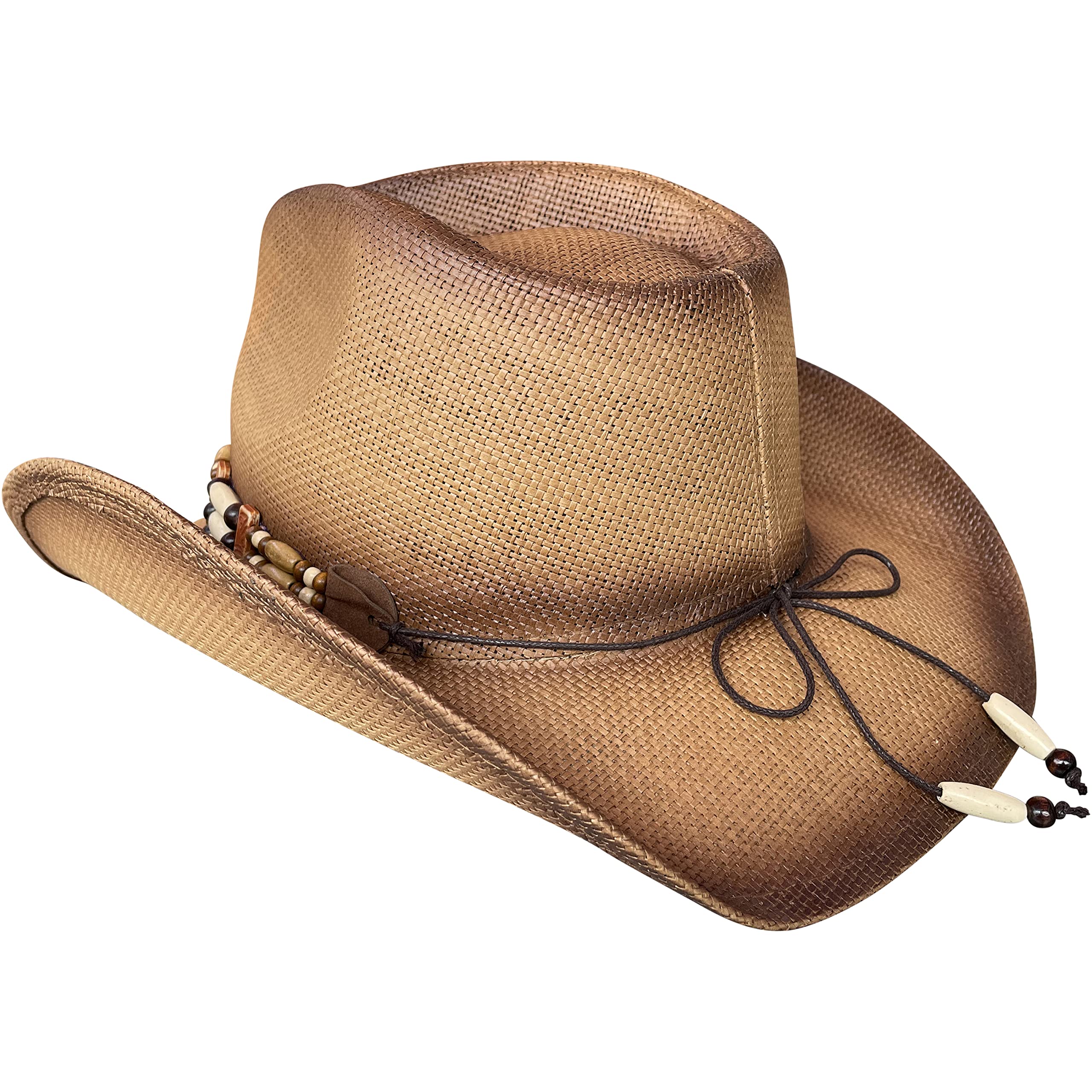 Western Outback Cowboy Hat Men's Women's Style Straw Felt Canvas Brown/Blue Gemstone (ST-18-BR)