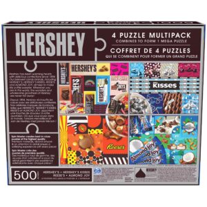 TOYS_AND_GAMES Hershey's, 4 Puzzle Multipack, 500 Pieces Combine to Form Mega Puzzle: Reese’s, Hershey’s Kisses, Almond Joy, for Kids and Adults