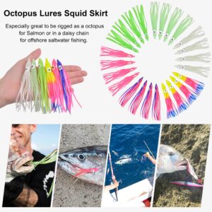 Fishing Squid Skirts Octopus Lures, Glow Soft Plastic Fishing Bait Trolling Lure Saltwater for Bass Salmon Trout Multicolored 7cm 9cm 11cm