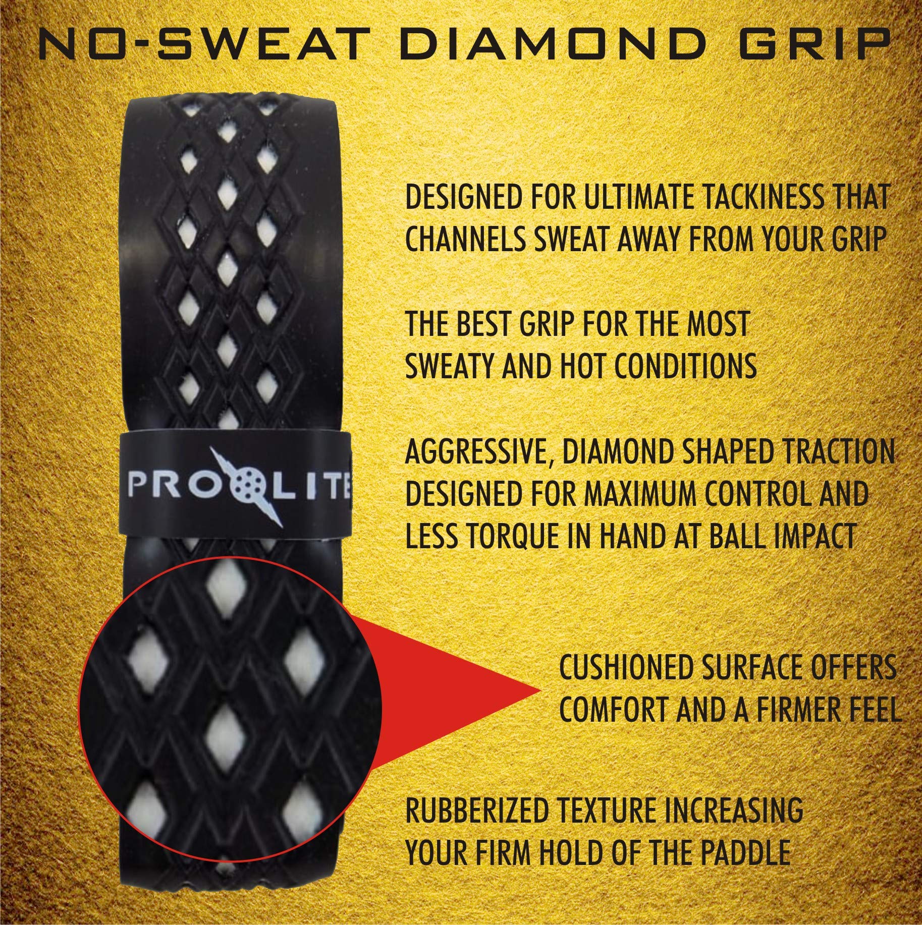 PROLITE No-Sweat Diamond Grip (White Underlay) for Pickleball Paddles, Racquetball, Squash, Platform Tennis, Badminton and More