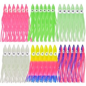 fishing squid skirts octopus lures, glow soft plastic fishing bait trolling lure saltwater for bass salmon trout multicolored 7cm 9cm 11cm