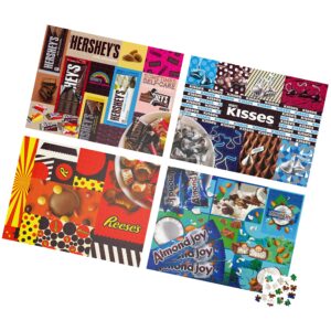 TOYS_AND_GAMES Hershey's, 4 Puzzle Multipack, 500 Pieces Combine to Form Mega Puzzle: Reese’s, Hershey’s Kisses, Almond Joy, for Kids and Adults