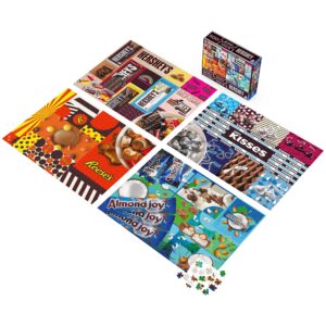 TOYS_AND_GAMES Hershey's, 4 Puzzle Multipack, 500 Pieces Combine to Form Mega Puzzle: Reese’s, Hershey’s Kisses, Almond Joy, for Kids and Adults