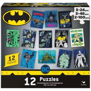 dc comics, batman 12 pack jigsaw puzzles superhero gotham killer croc dark knight clayface riddler penguin, for adults & kids ages 4 and up