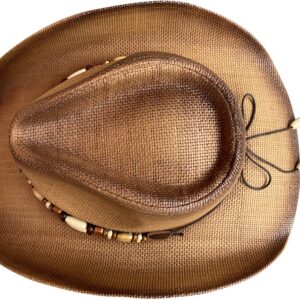 Western Outback Cowboy Hat Men's Women's Style Straw Felt Canvas Brown/Blue Gemstone (ST-18-BR)