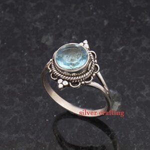 Unique Pattern Blue Topaz Sterling Silver Gemstone Ring (7)