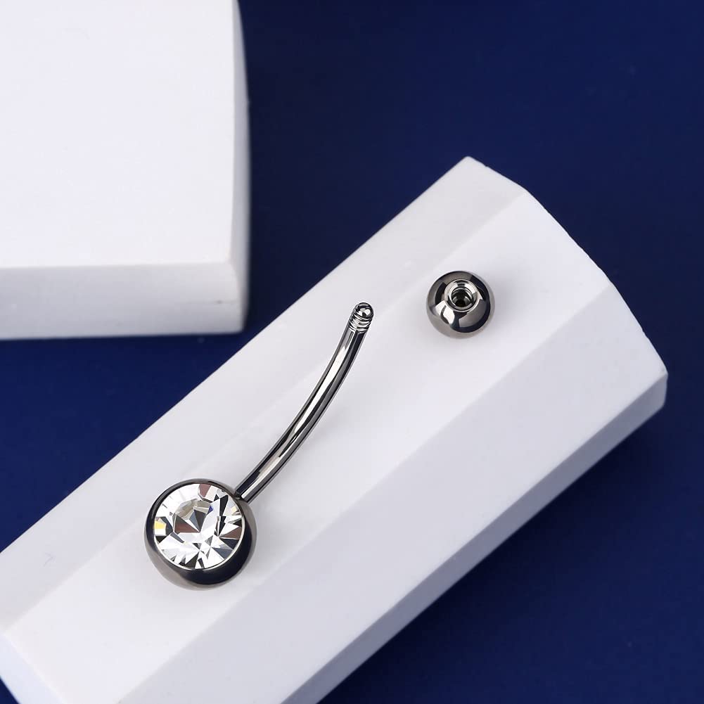 OUFER 14MM Belly Button Rings G23 Solid Titanium 14G Clear CZ Belly Rings Navel Piercing Jewelry Navel Rings