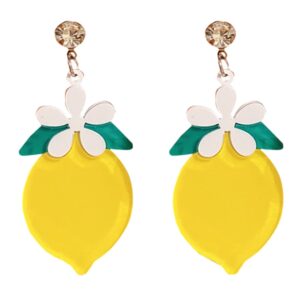 lemon earrings cute flower dangle earrings crystal drop earring funny ear accessories for women jewelry wedding birthday gifts, 5x2.5cm